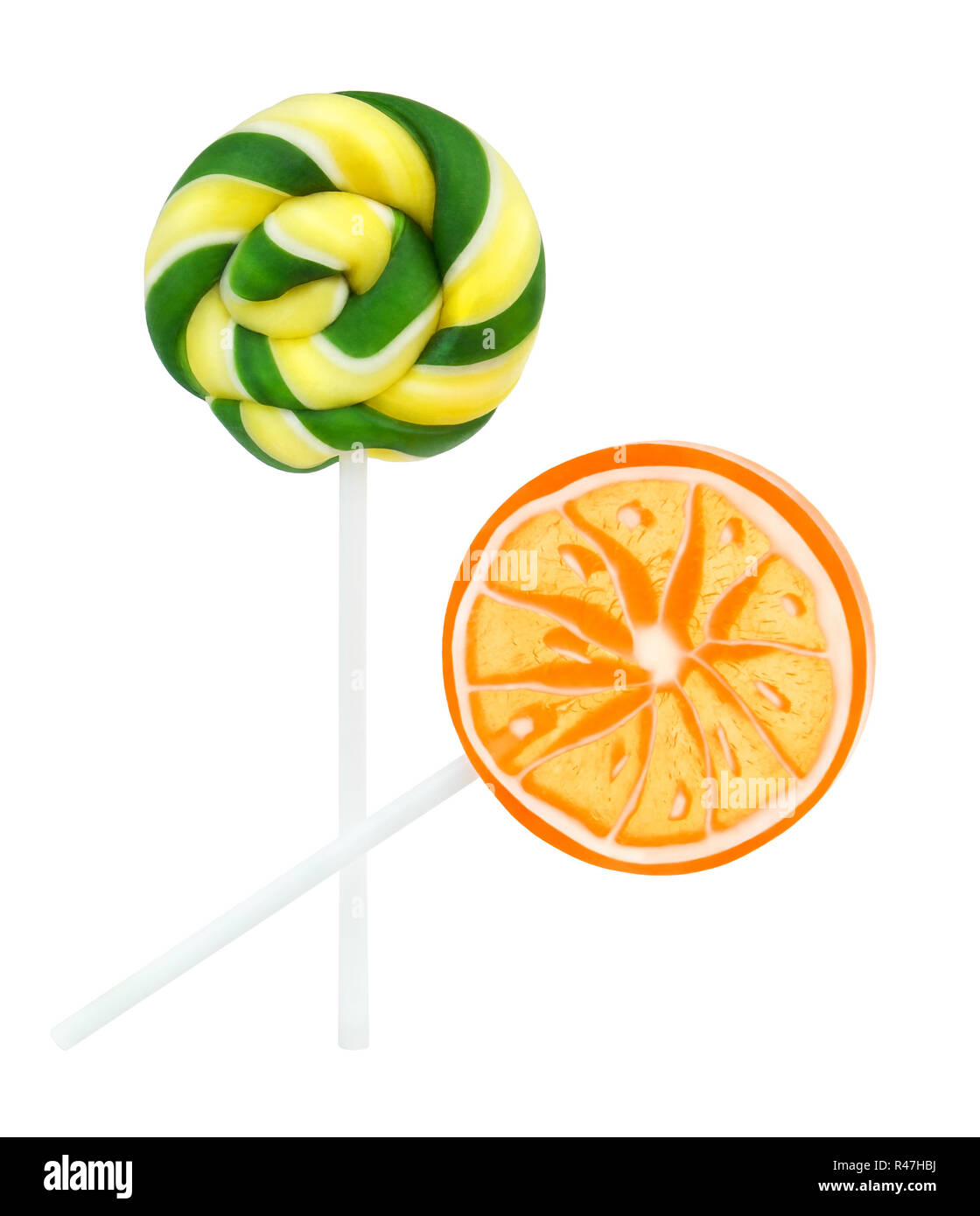 Orange and lemon lollipops isolated on white background Stock Photo - Alamy