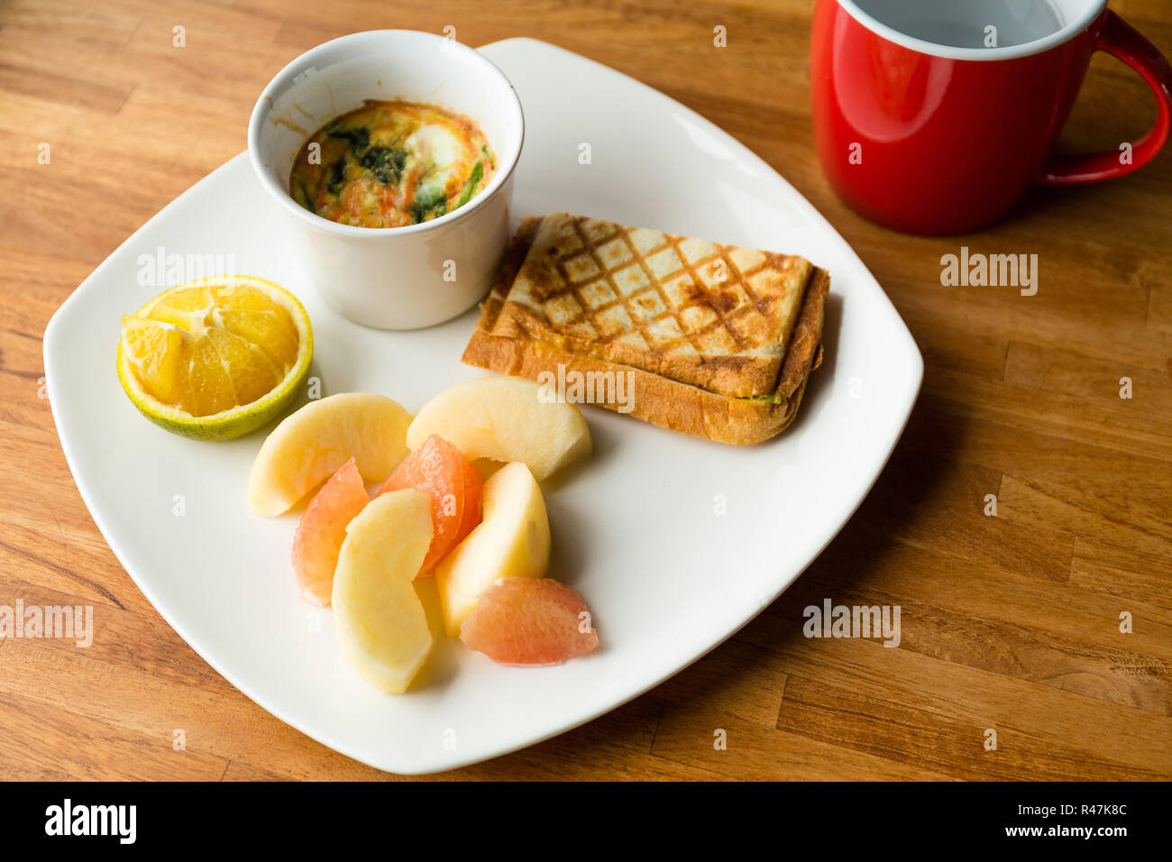 Fresh breakfast with cup of water Stock Photo - Alamy