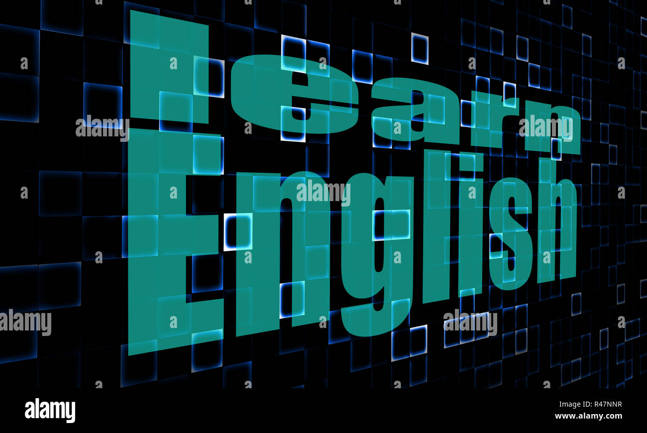 Pixelated words learn english on digital background Stock Photo - Alamy