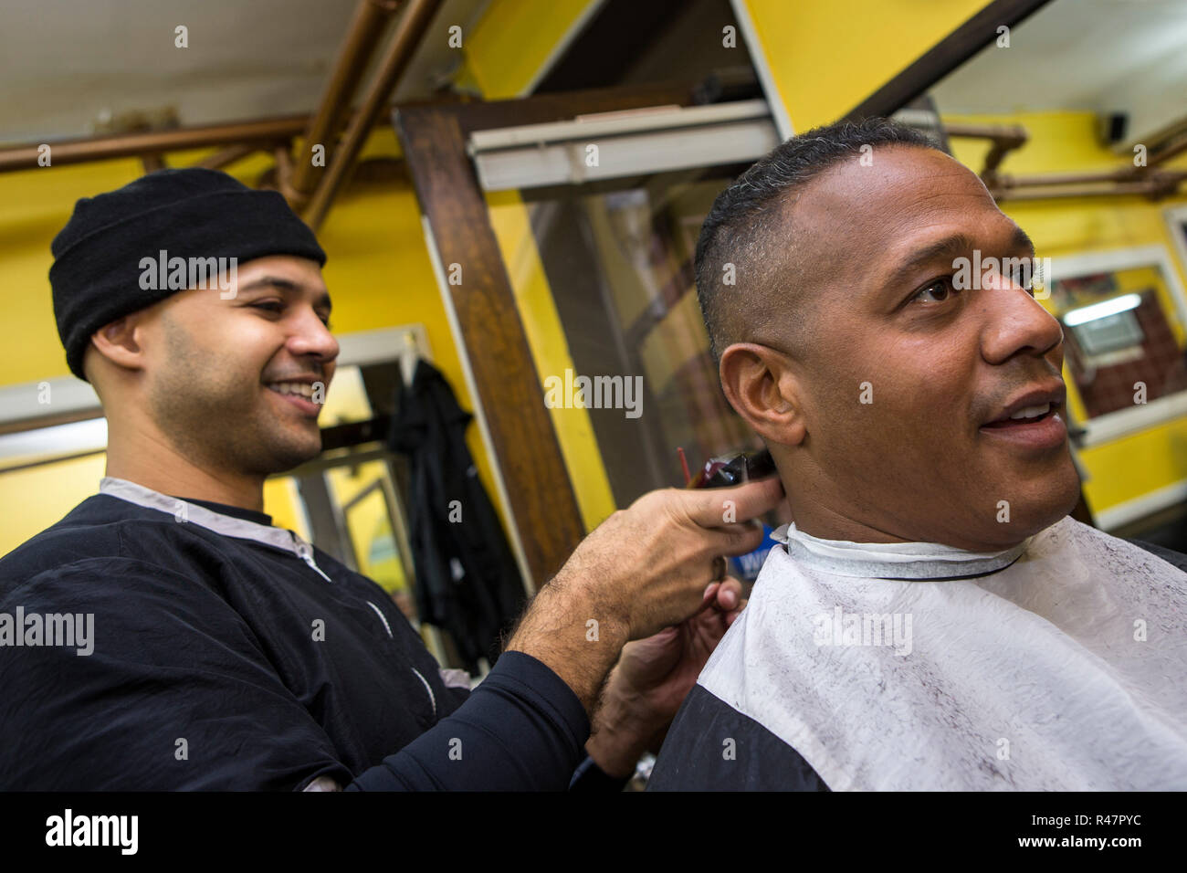 Client happy of new haircut in barbershop hi-res stock photography and ...