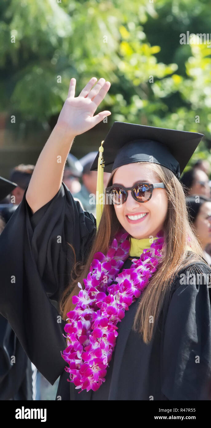 Excited Student Waving Stock Photo - Alamy