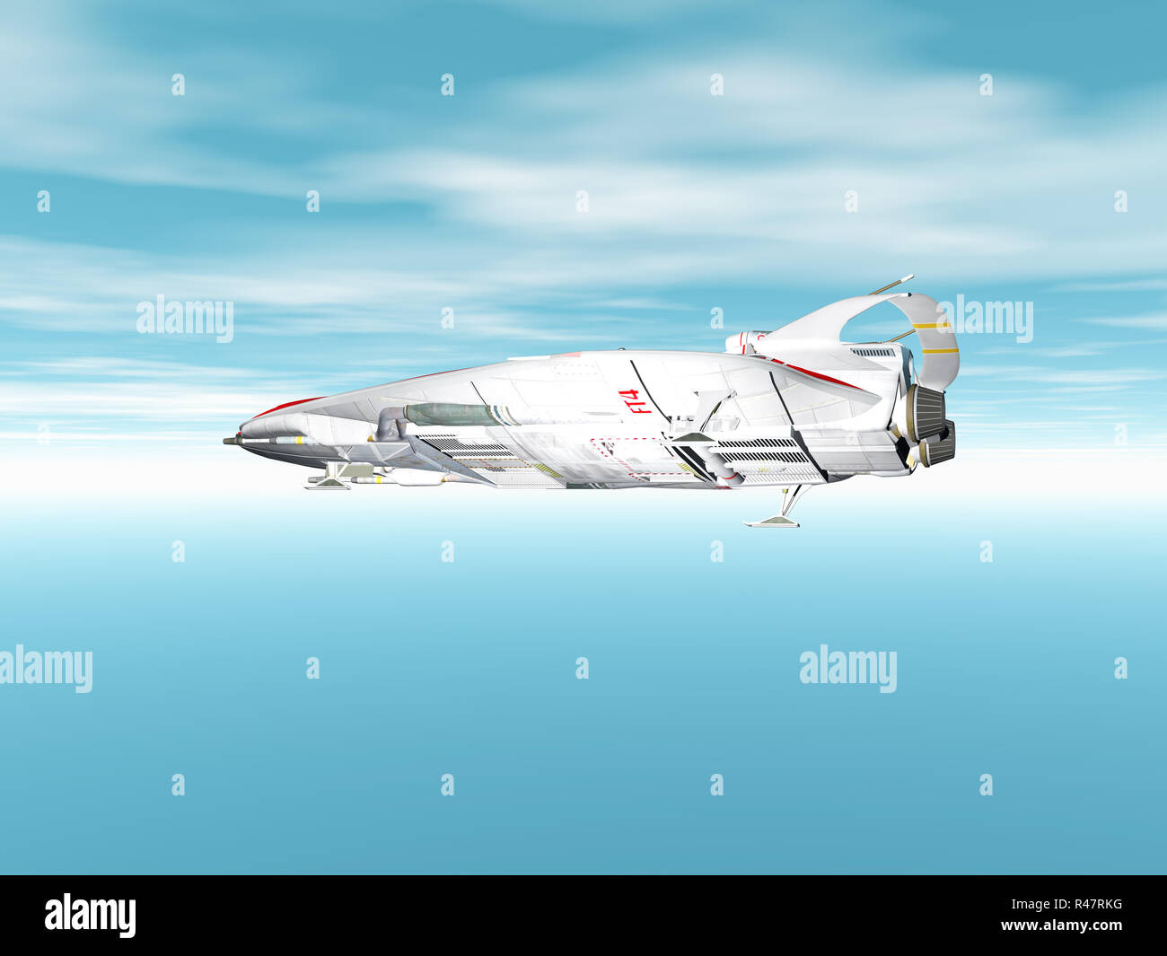 red spaceplane flies through the clouds Stock Photo - Alamy