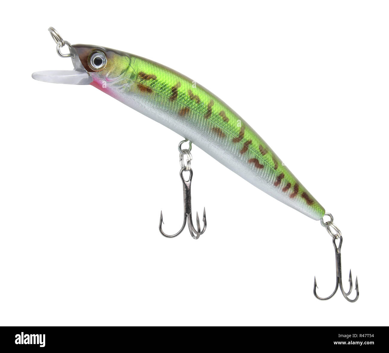 Artificial bait in the form of a fish with hooks for fishing isolated ...