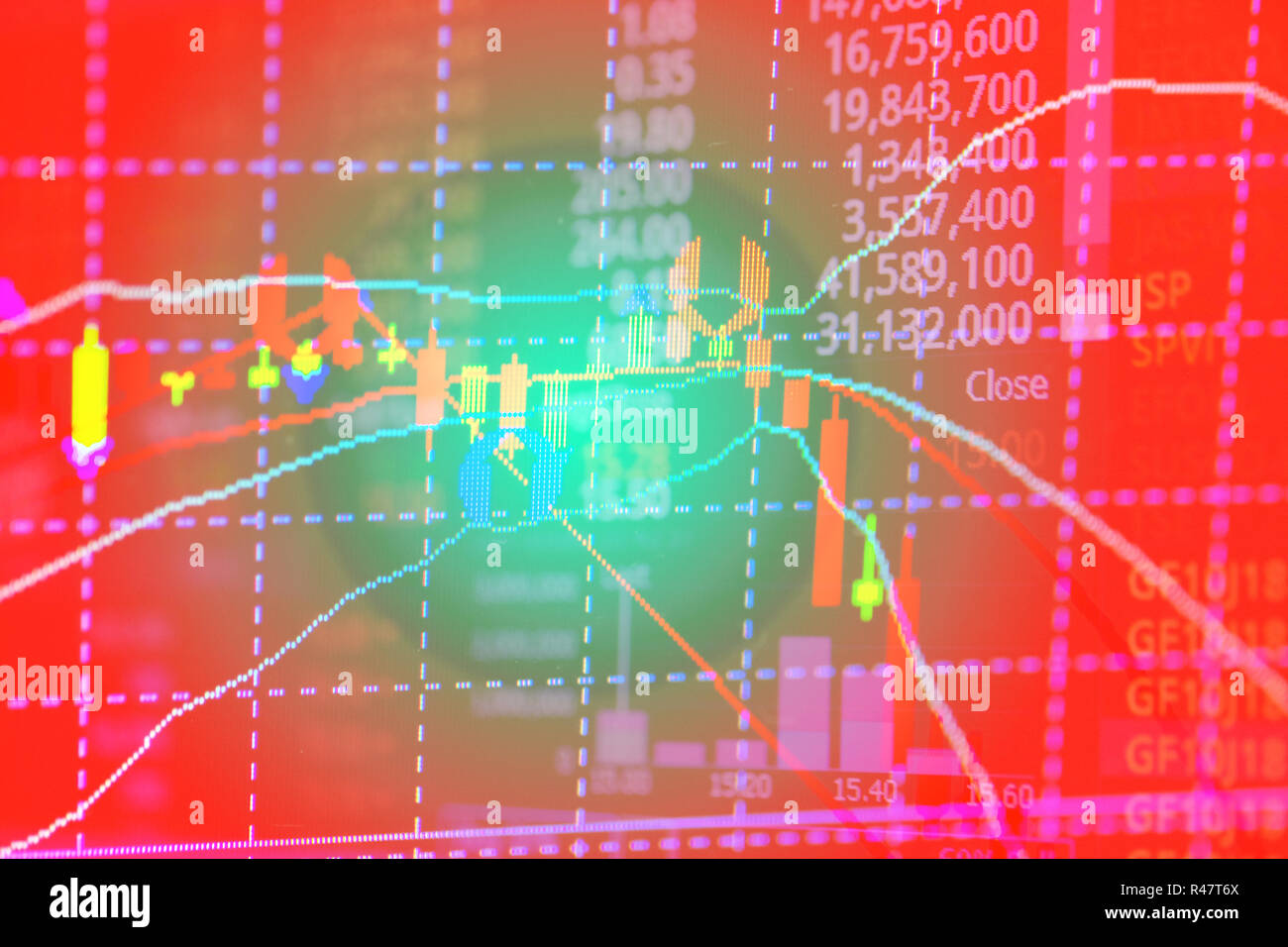 Double exposure of candle stick graph chart with indicator with stock ...