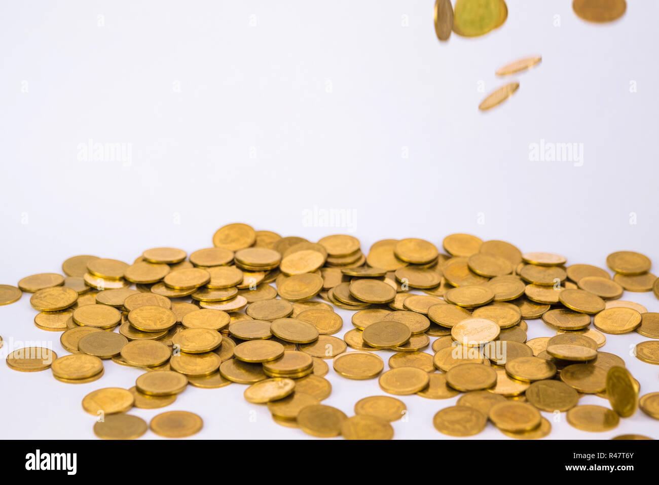 Movement of falling gold coin, flying coin, rain money with soft shadow ...