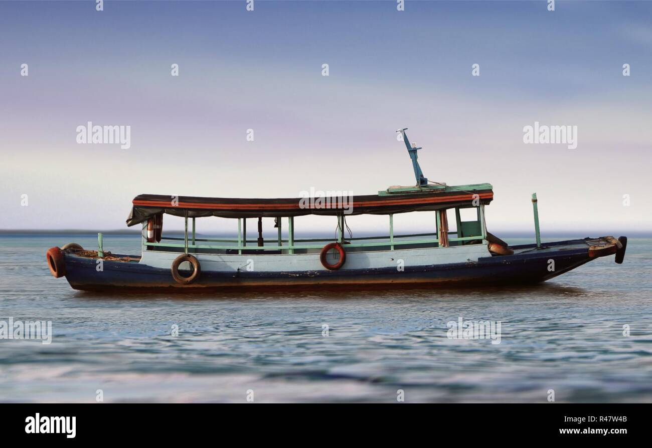 Small empty passenger boat at sea Stock Photo - Alamy