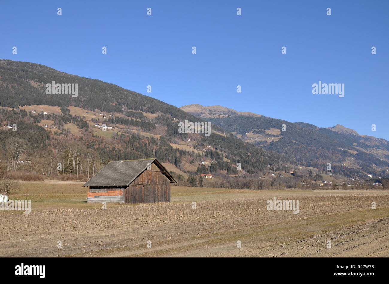 berg im drautal,carinthia,mountains,fields,winter,cold,meadow,trees ...