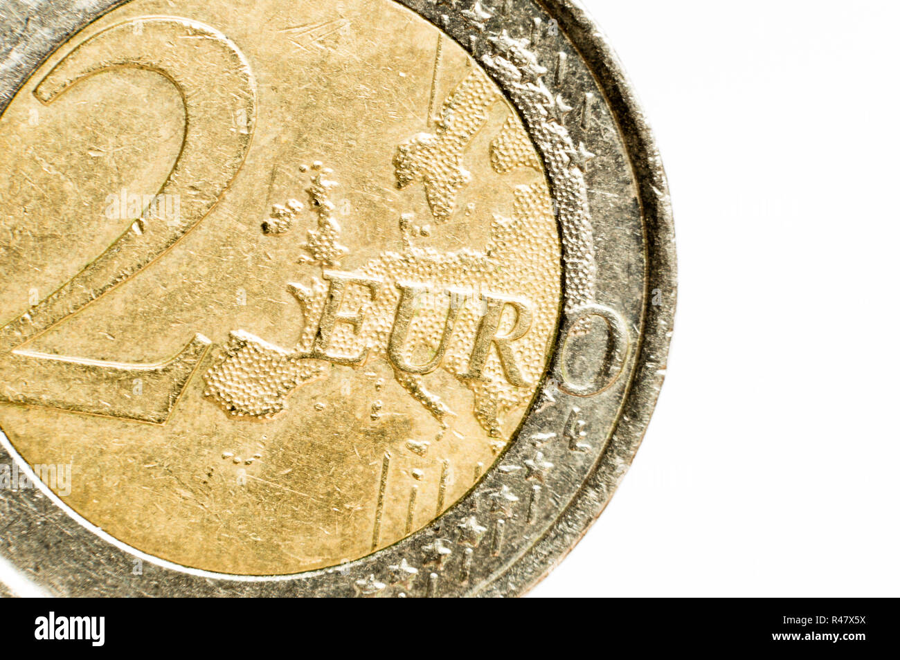 Close up of 2 euro coin isolated on white background Stock Photo - Alamy