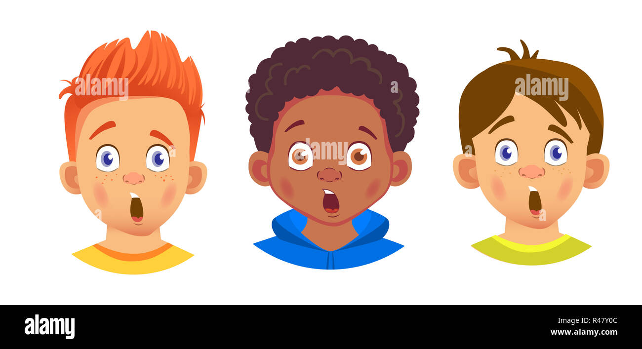 Boys character set. Emotions of children face. Face illustration Stock ...