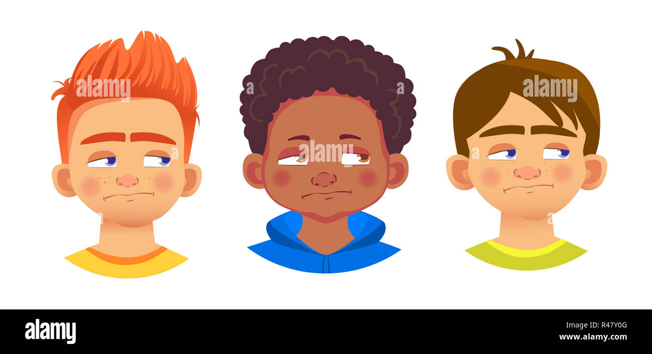 Boys character set. Emotions of children face. Face illustration Stock ...