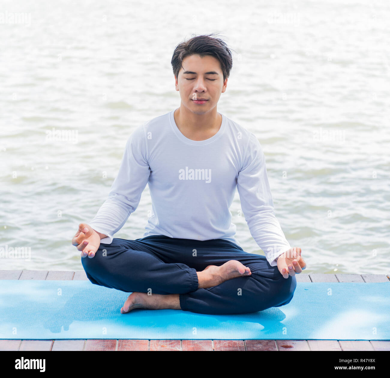 yoga breathing and meditation, relaxing for healthy. Sport and ...