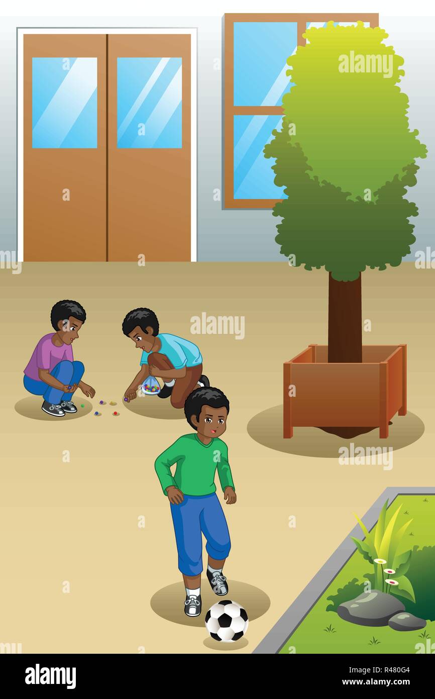 A vector illustration of Kids Playing Outdoors Stock Vector Image & Art ...