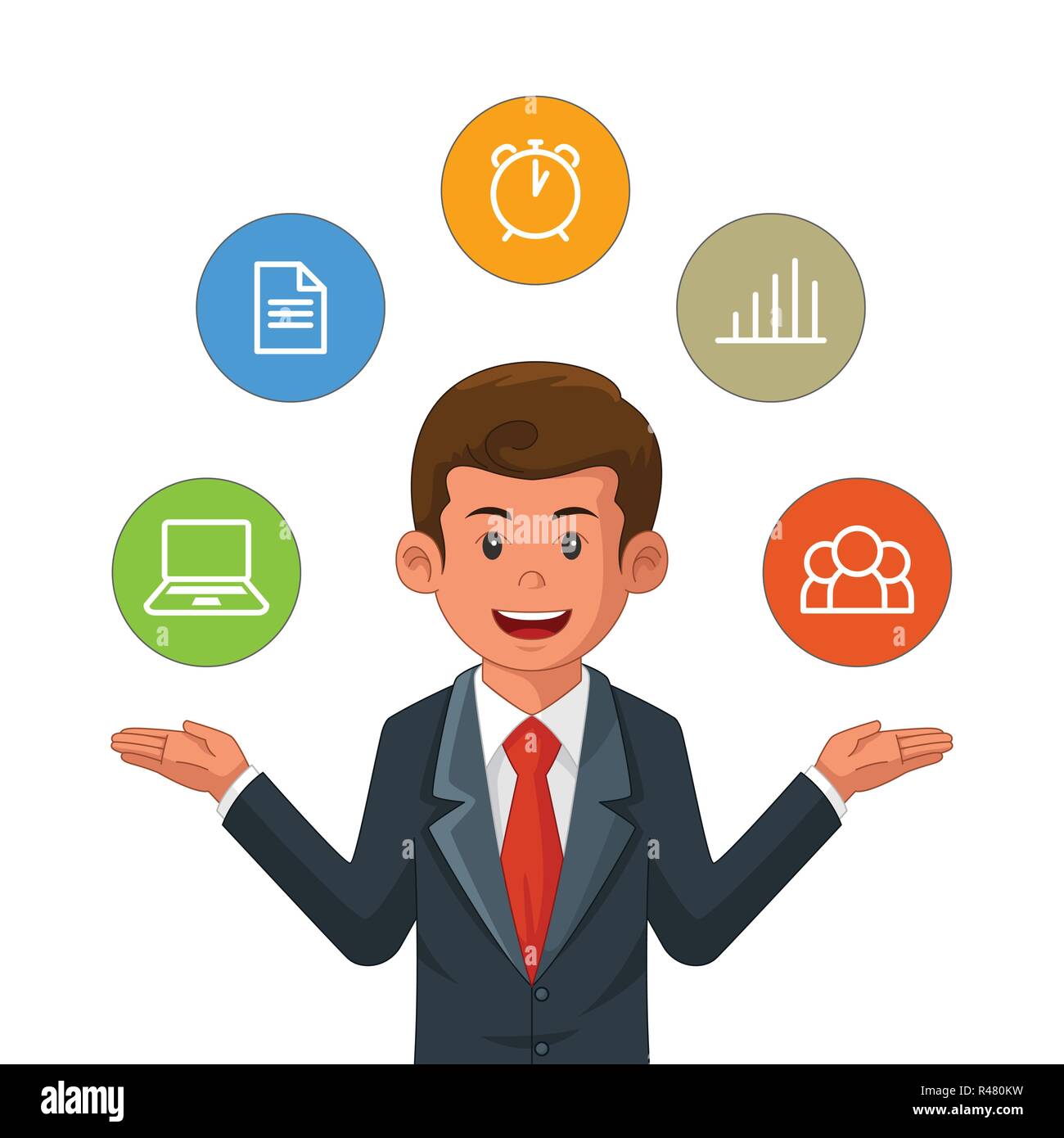 A vector illustration of Businessman Working on Many Tasks Stock Vector ...