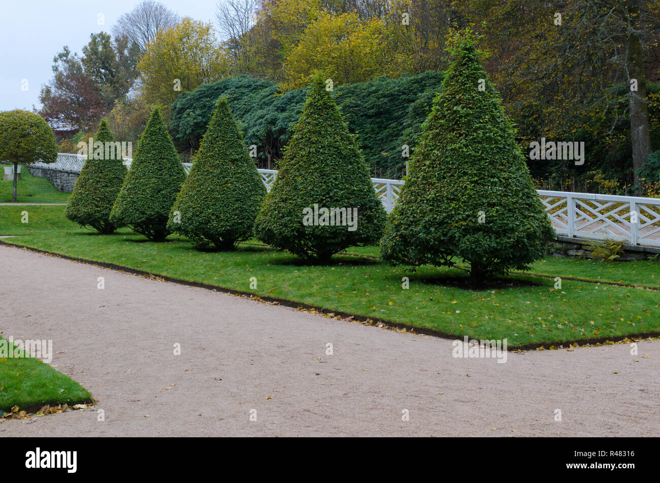 Garden in Gunnebo castle with small tree Stock Photo - Alamy