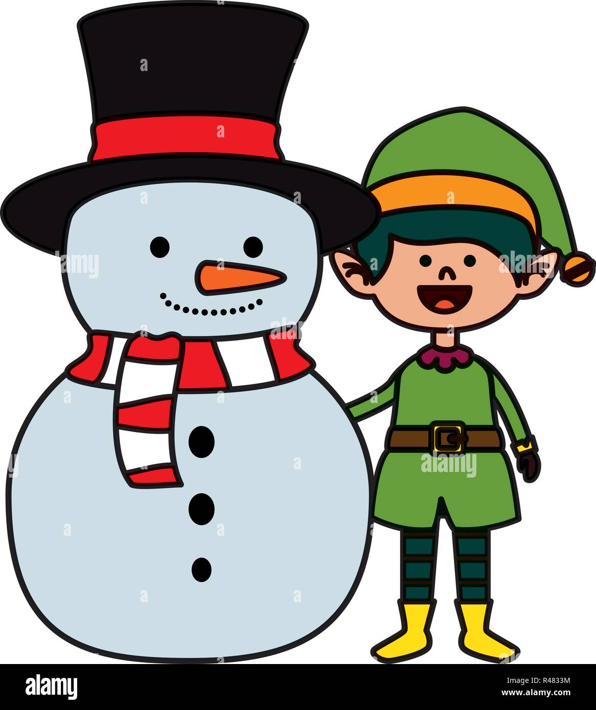cute elf and snowman christmas characters vector illustration design ...