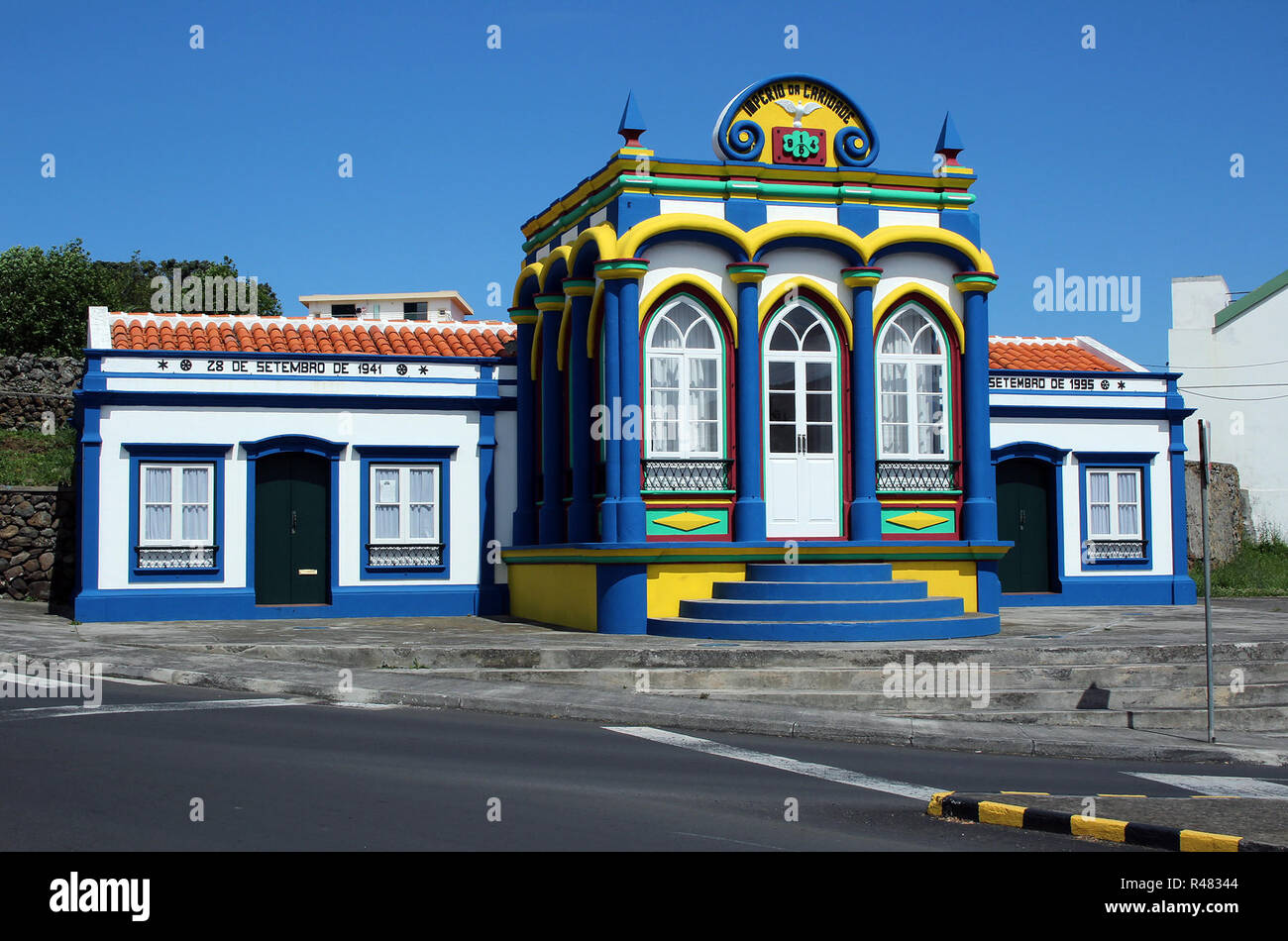 colorful holy spirit chapel in praia da vitoria on terceira island in ...