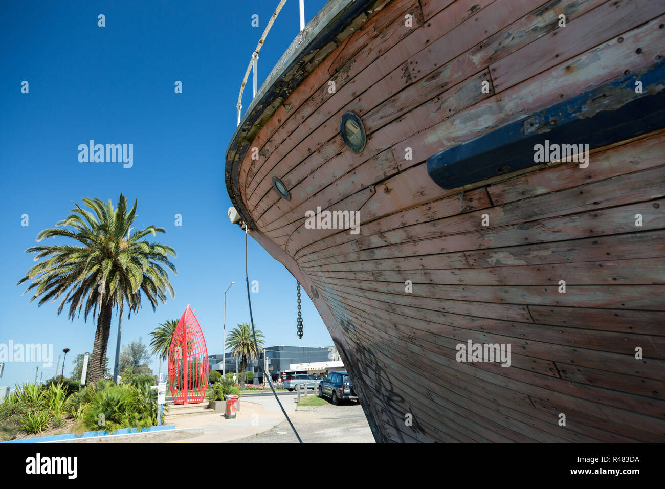 Bow of old timber boat Stock Photo - Alamy