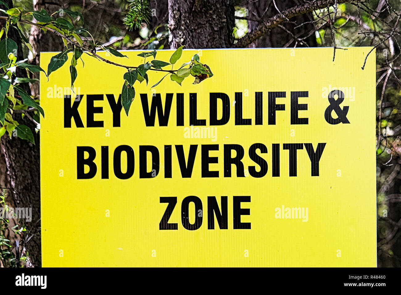 A key wildlife and biodiversity zone sign Stock Photo - Alamy