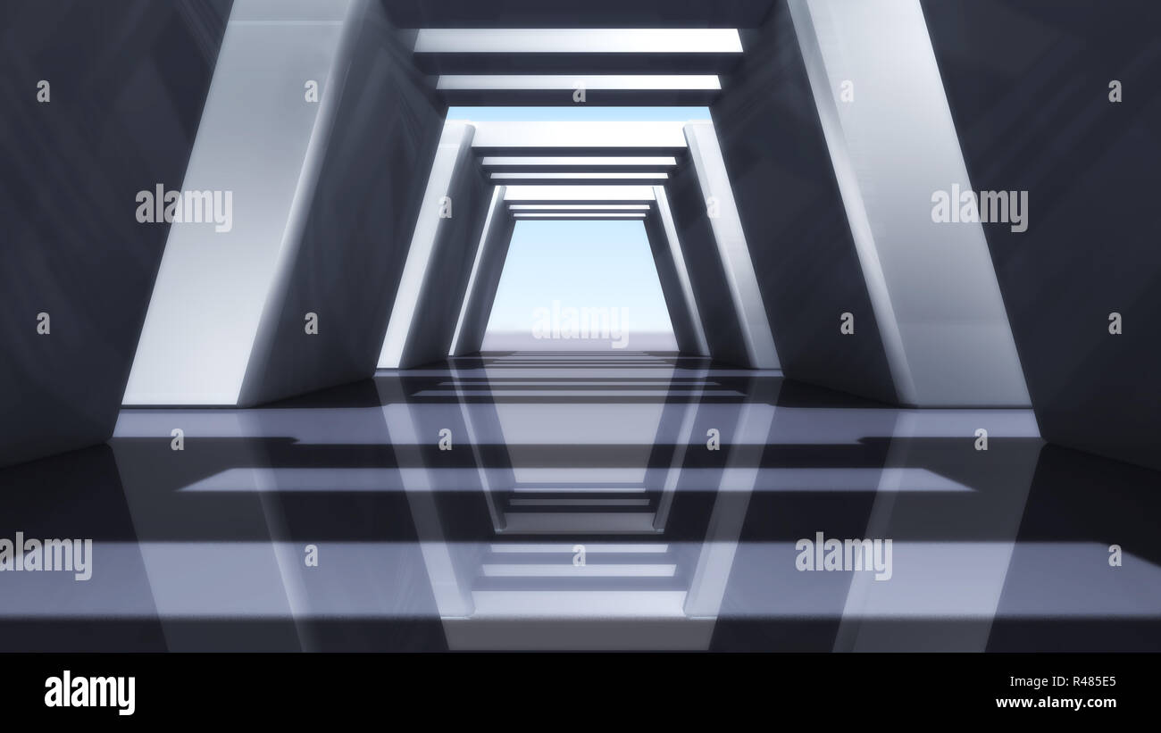 interior design of futuristic 3D Corridor front view Stock Photo - Alamy