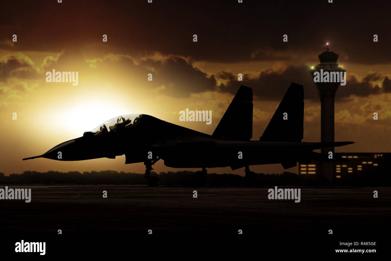 Military Aircraft on airfield ready to take off Stock Photo - Alamy
