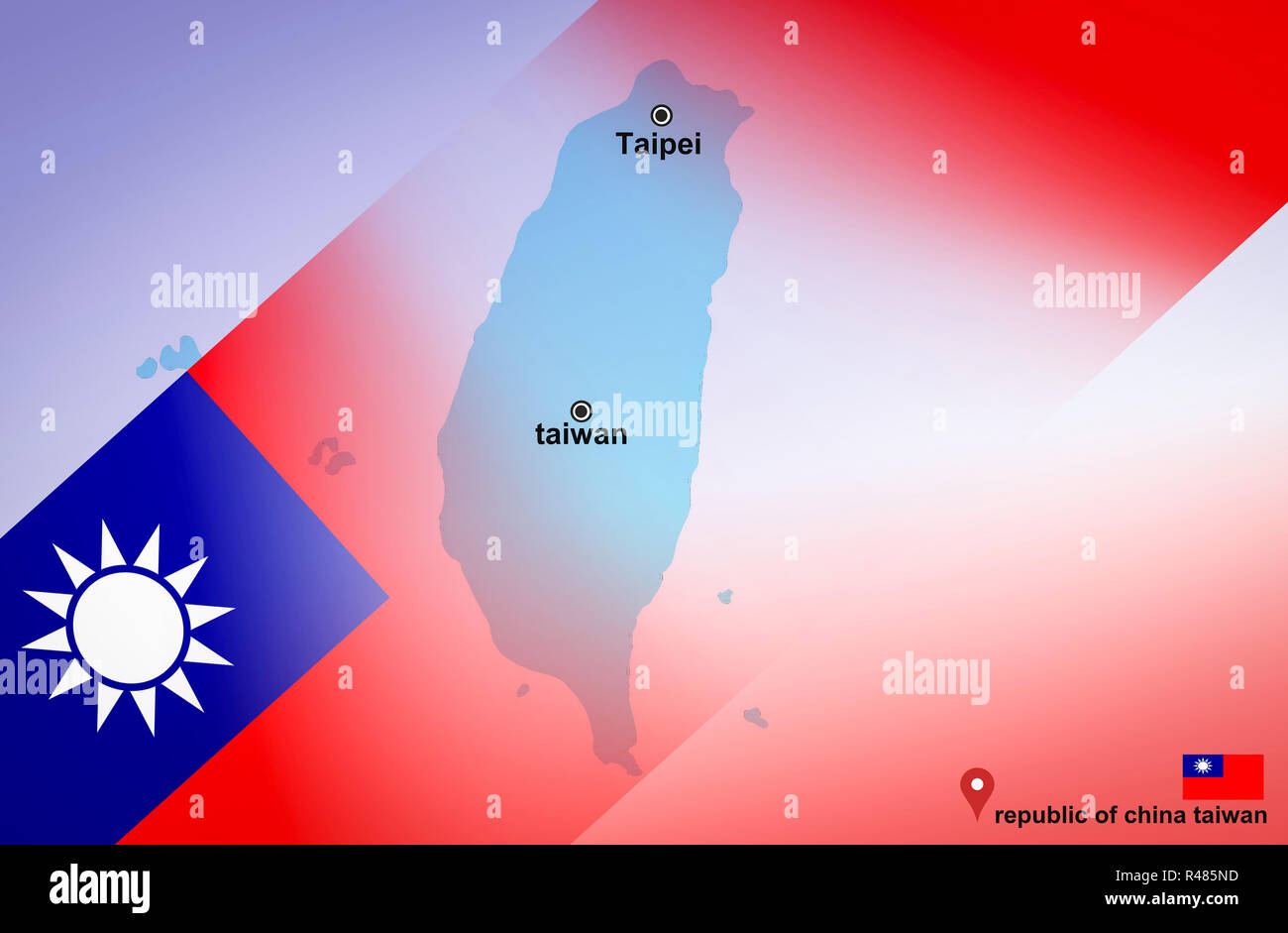 Taiwan map and Taipei with location map pin and Taiwan flag on travel ...