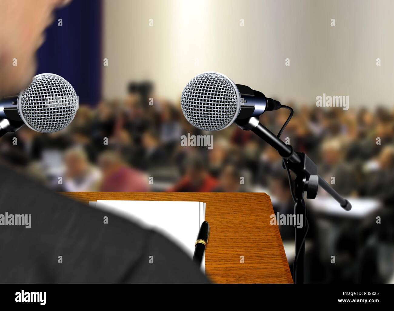 Speaker giving a speech during presentation Stock Photo - Alamy