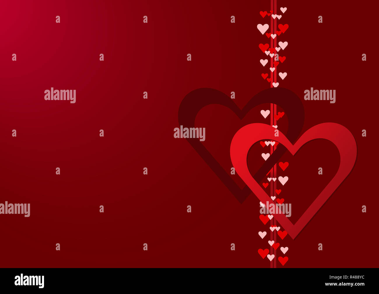 Two red hearts with column of hearts Stock Photo - Alamy