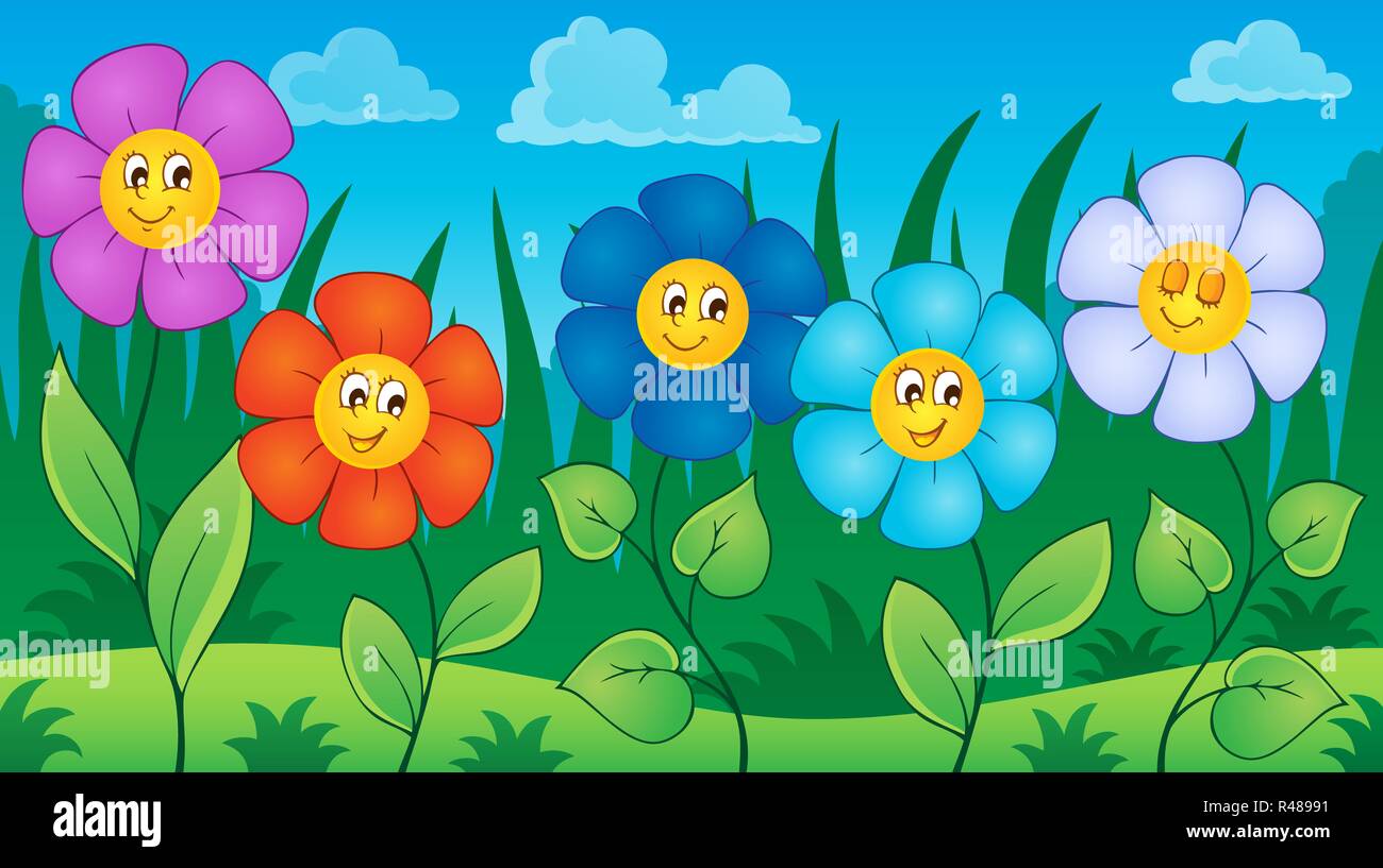 Flowers on meadow theme 6 Stock Photo - Alamy
