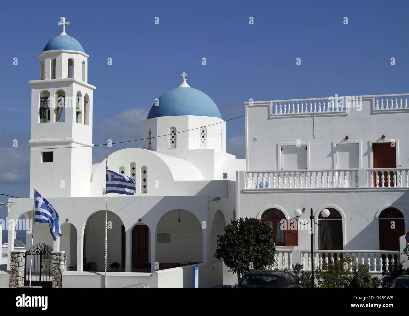 traditional church in small greece village on santorini Stock Photo - Alamy