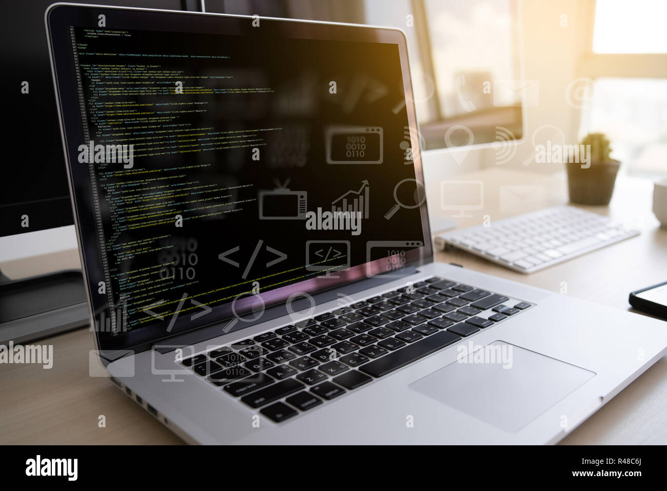 Man Work Coding Software Developer Programmer Is Coding On A Desktop