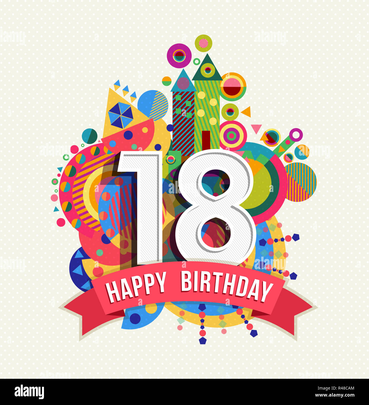 Happy birthday 18 year greeting card poster color Stock Photo - Alamy