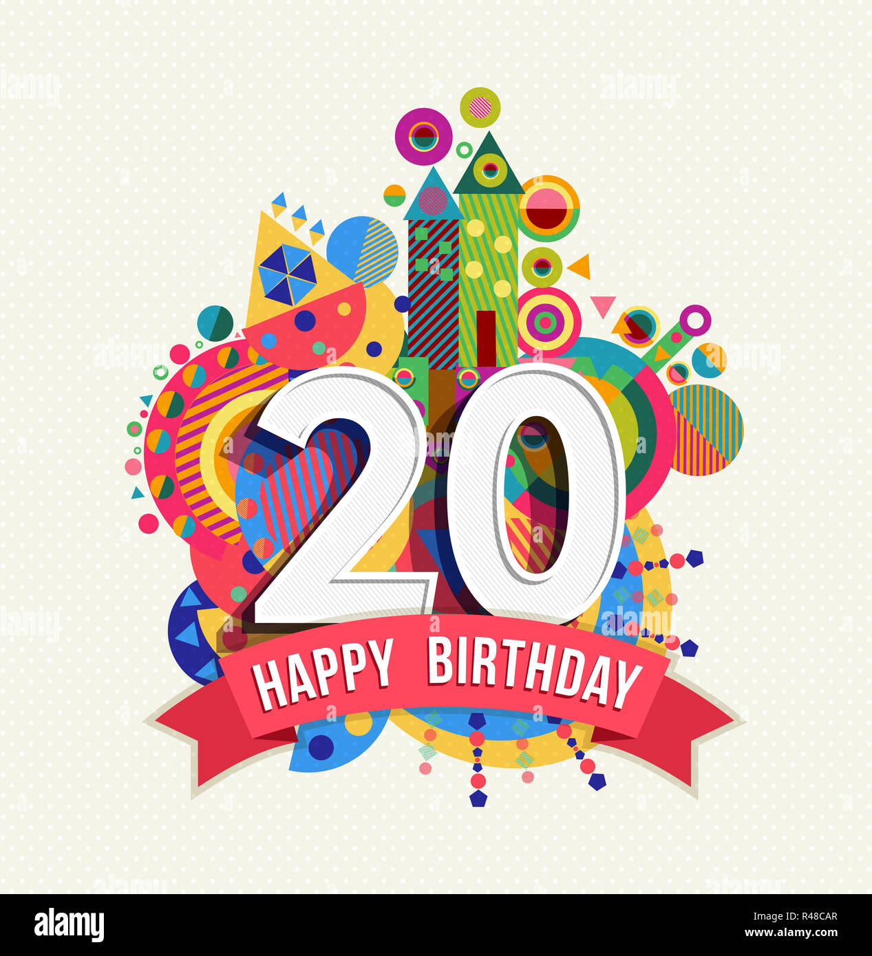 Happy birthday 20 year greeting card poster color Stock Photo - Alamy