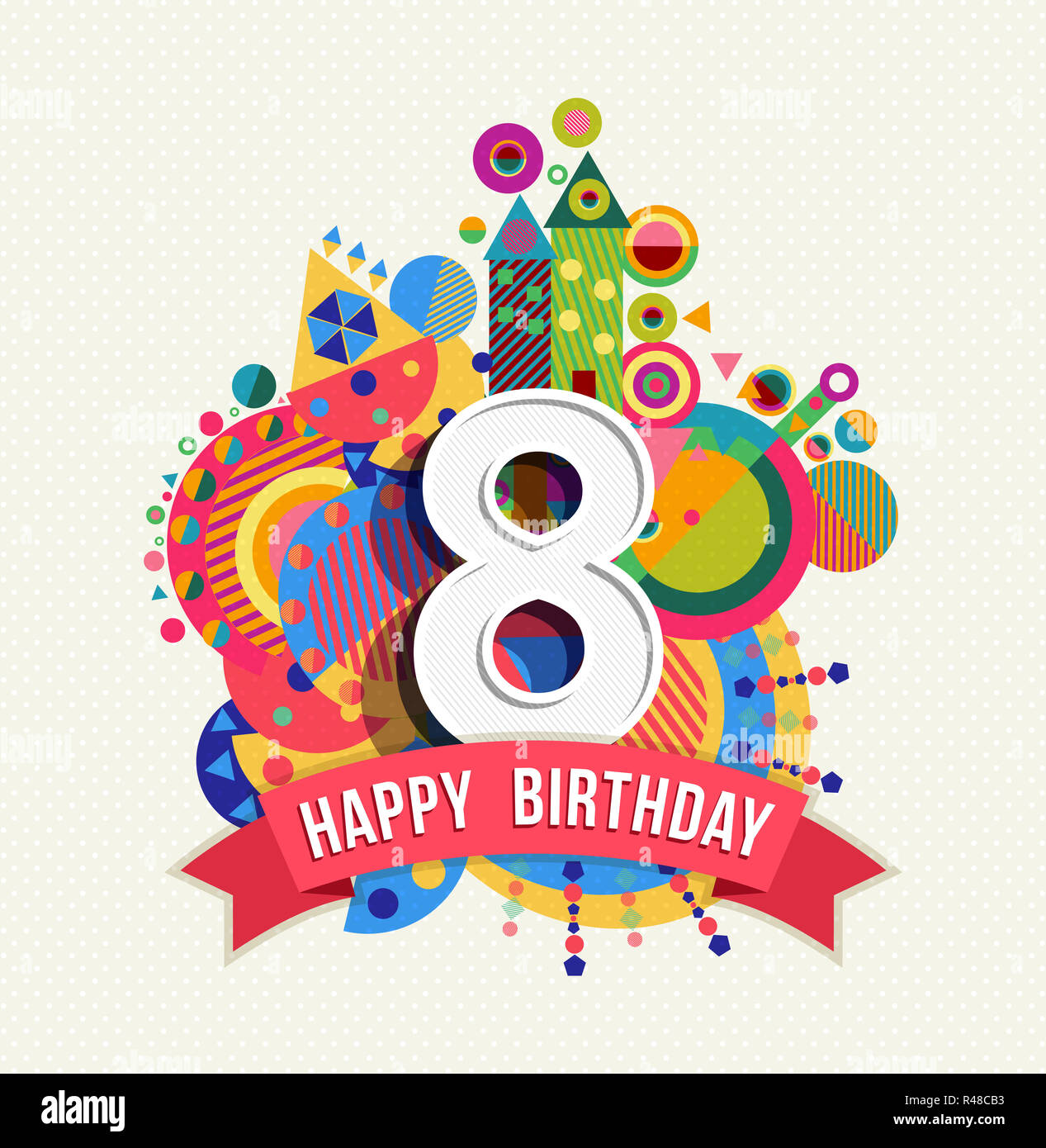 Happy birthday 8 year greeting card poster color Stock Photo - Alamy