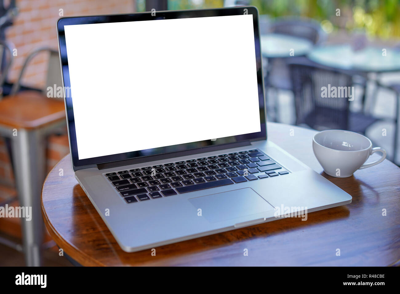 blank white screen workspace, Laptop computer advertising text message ... blank white screen workspace, Laptop computer advertising text message ...