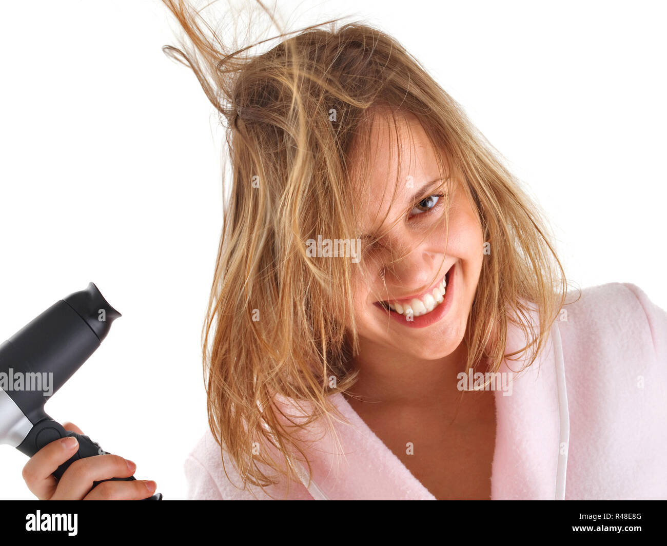 Female drying hair Stock Photo - Alamy