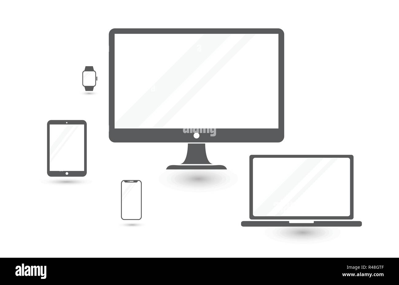 Set of minimalistic computer monitor, laptop, tablet, mobile phone and ...