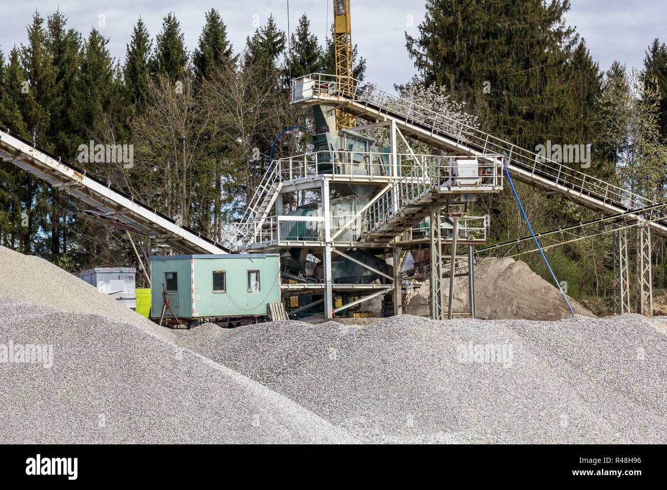 opencast mine - a gravel pit with a winding tower Stock Photo - Alamy