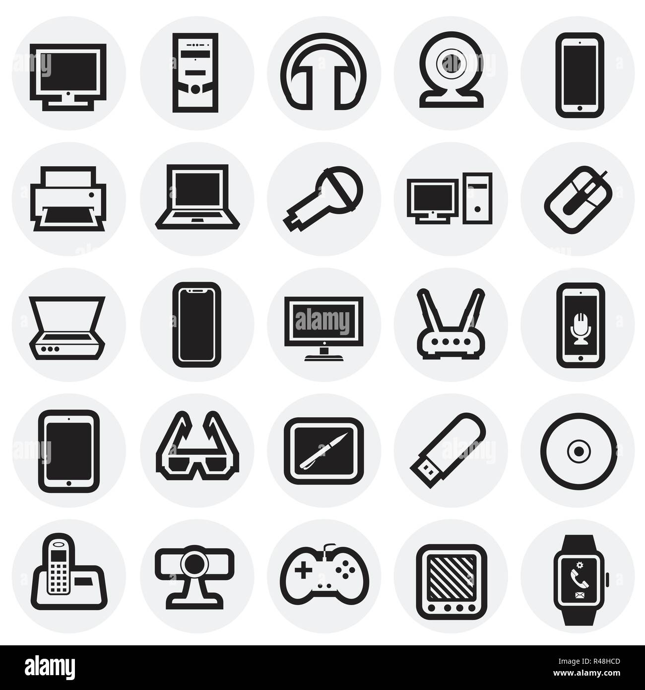 Cool gadgets and electronic devices set on circles background Stock ...