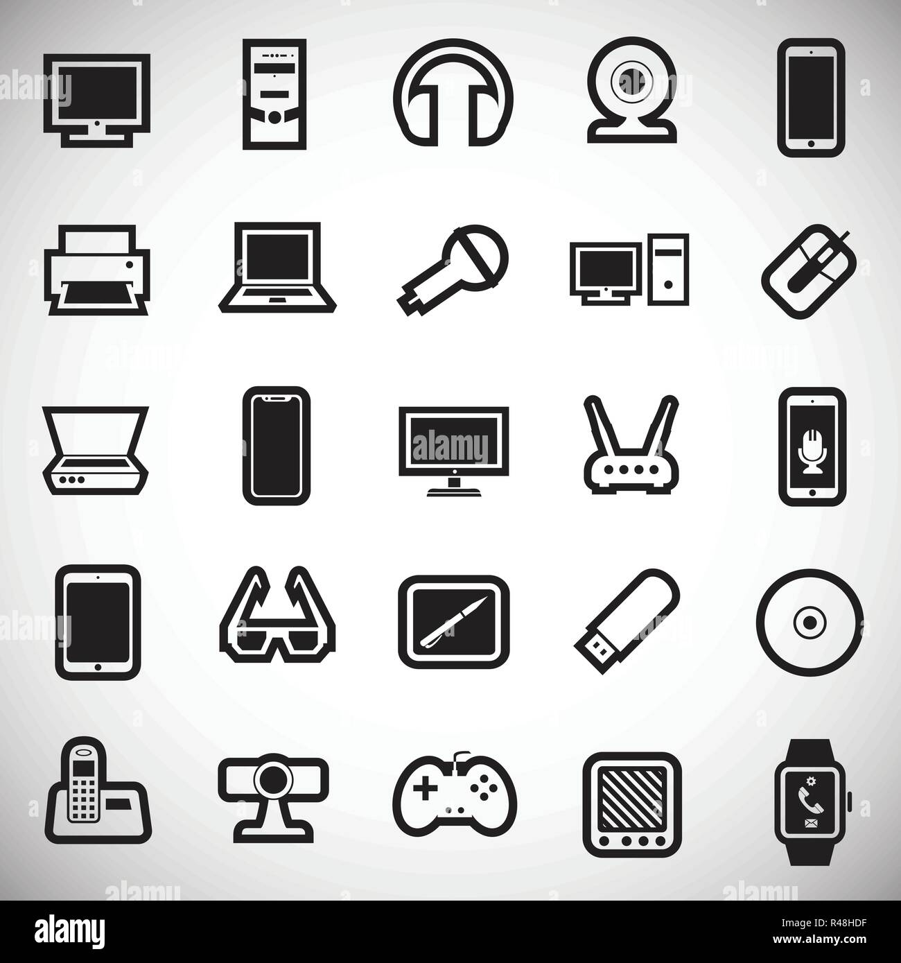 Cool gadgets and electronic devices set on white background Stock ...