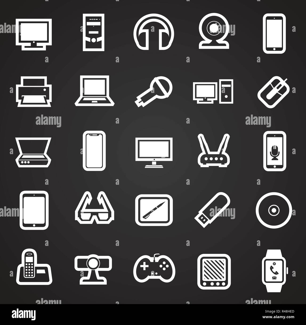 Cool gadgets and electronic devices set on black background Stock ...