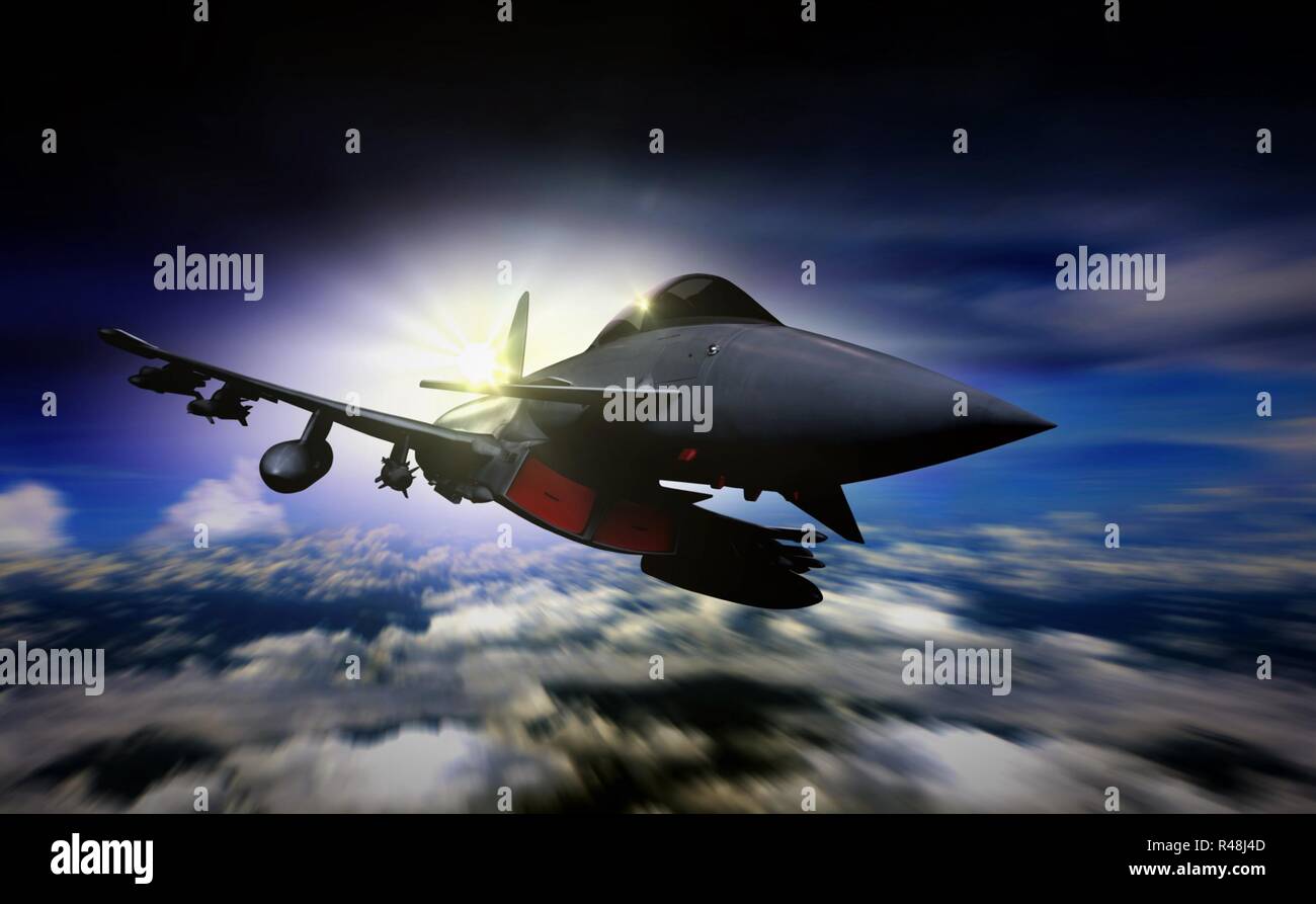 Military jet flying during sunrise with blur motion background Stock ...