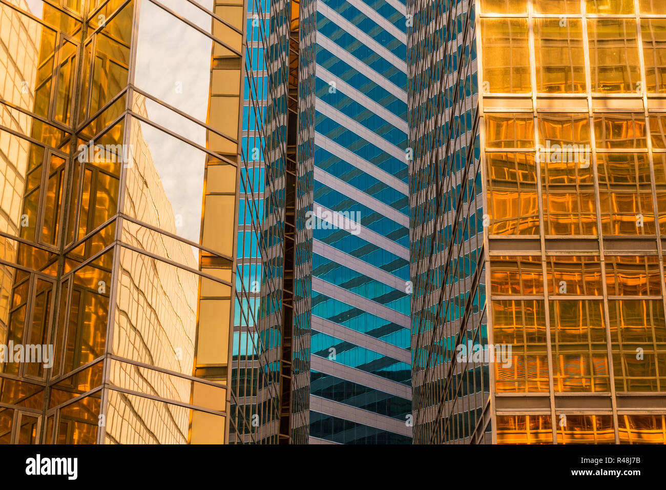 Blue and gold high rise buildings of The Gateway Towers of Harbour City ...
