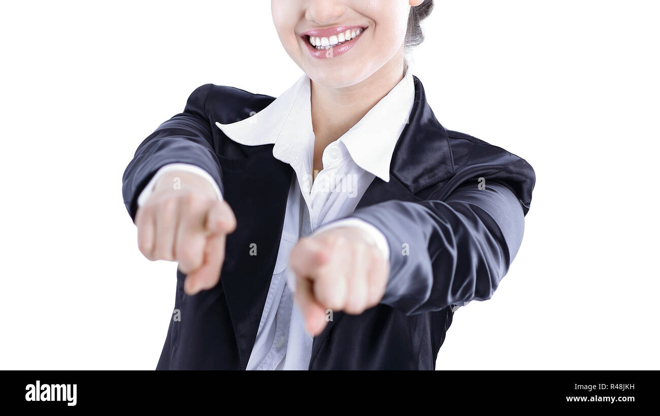 confident business woman showing hands forward.isolated on white Stock ...