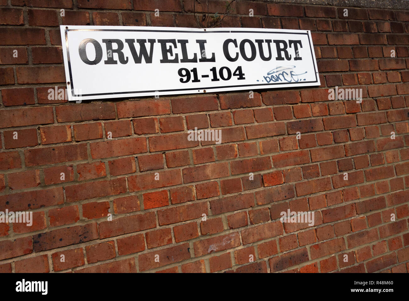 Orwell Court London Street Sign mounted on wall, Hackney South, London ...