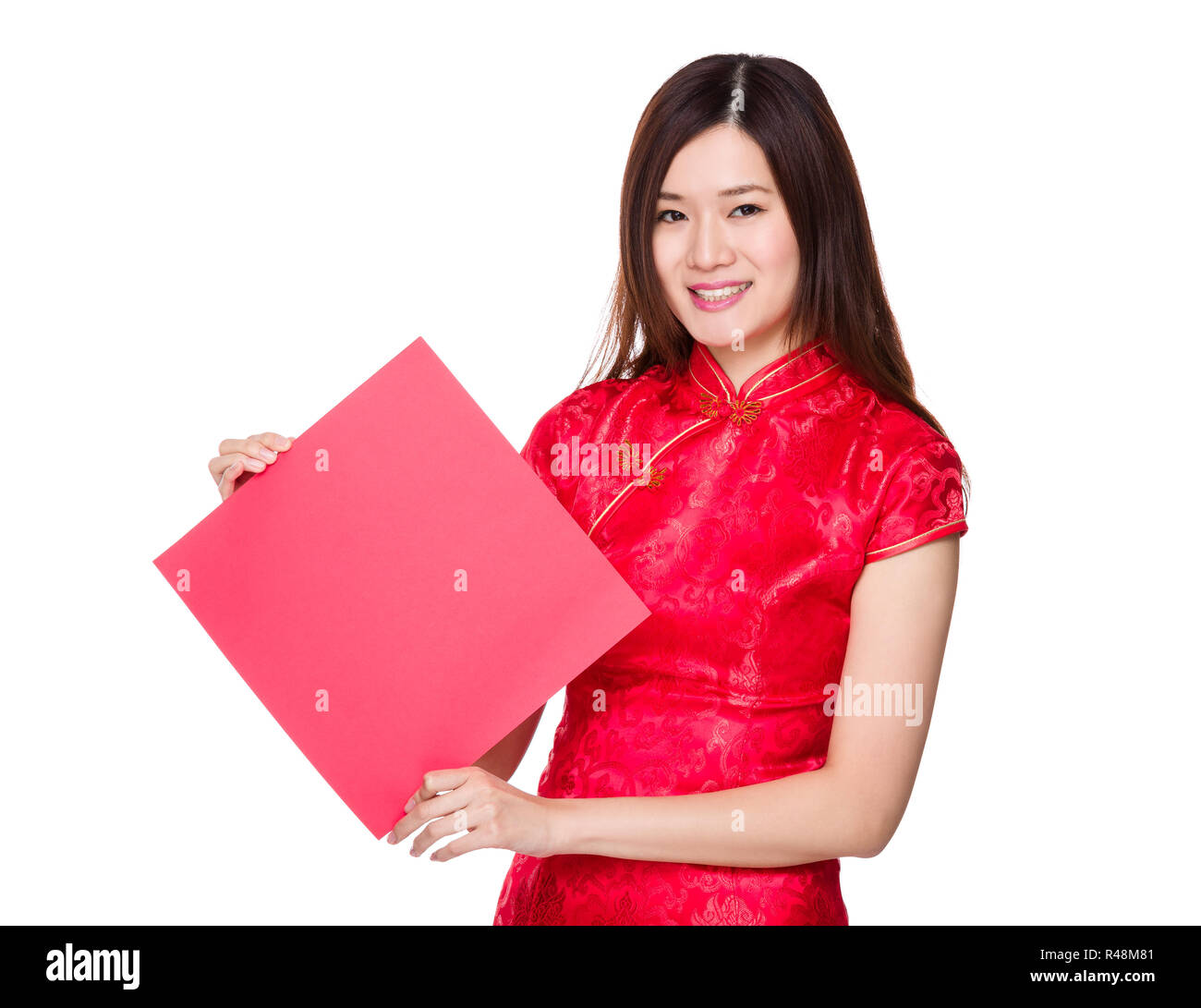 Chinese woman show with the blank Fai chun Stock Photo - Alamy