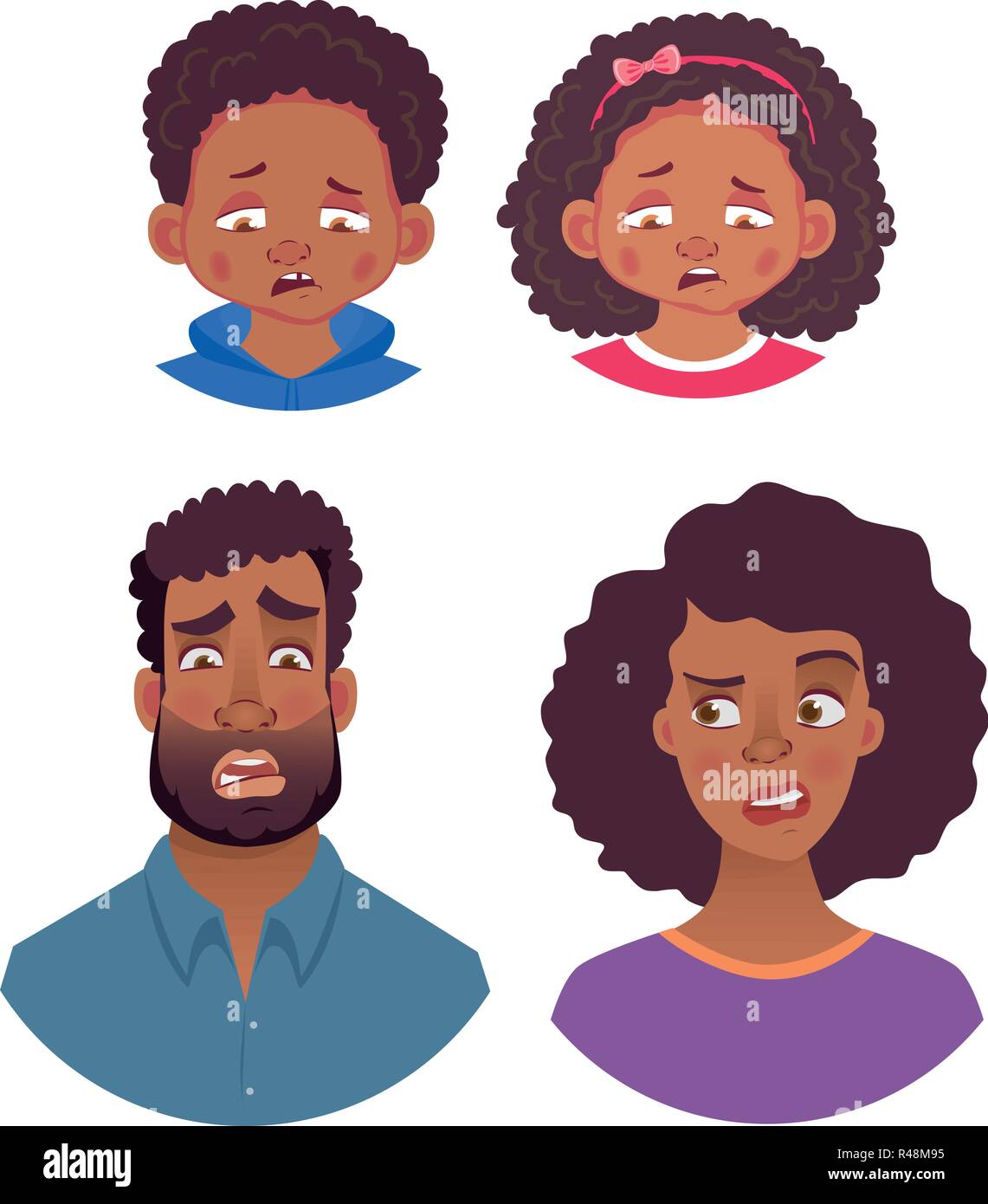 Emotions of african human. Facial expression. Head icon. Face vector ...