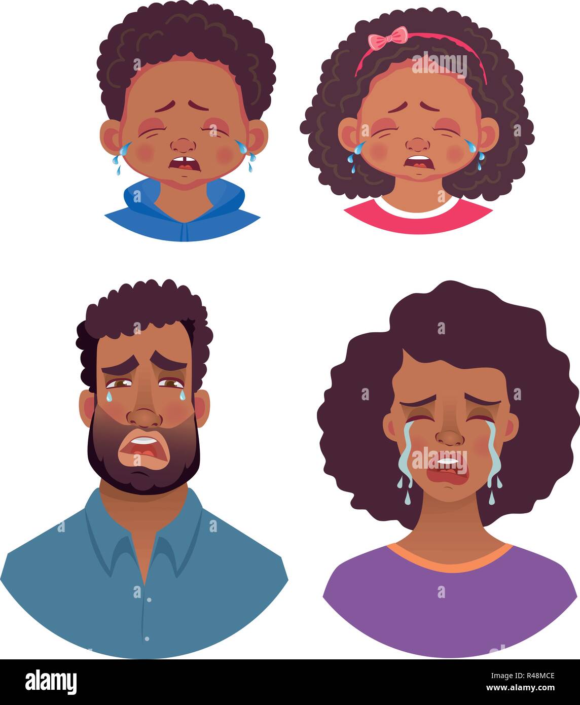 Emotions of african human. Facial expression. Head icon. Face vector ...