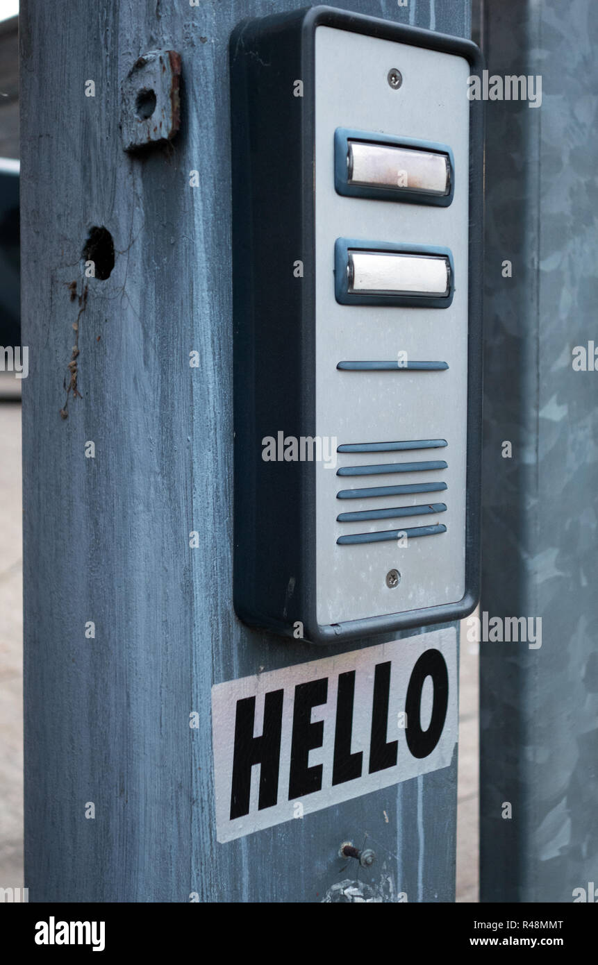 door entry intercom with Hello Sign Stock Photo - Alamy