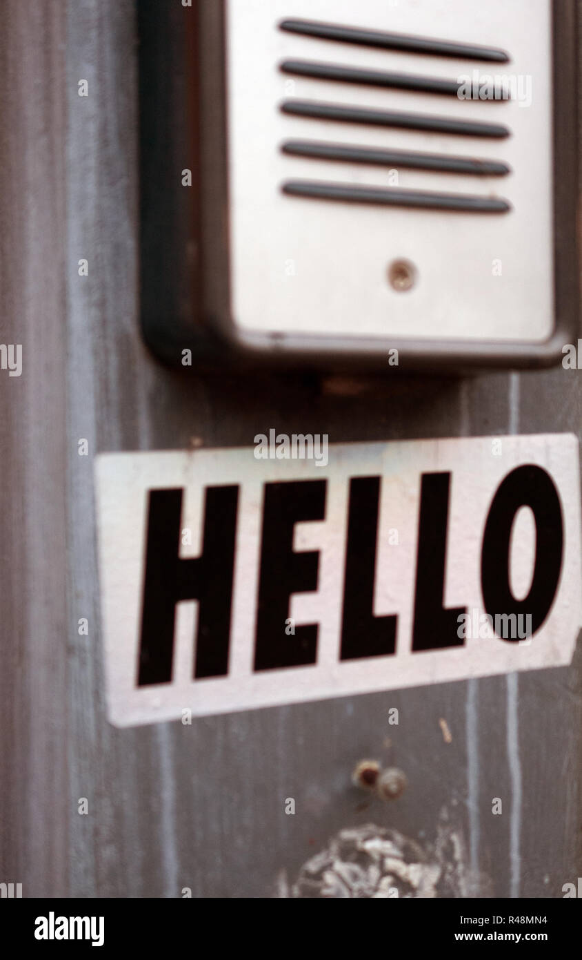 door entry intercom with Hello Sign Stock Photo - Alamy