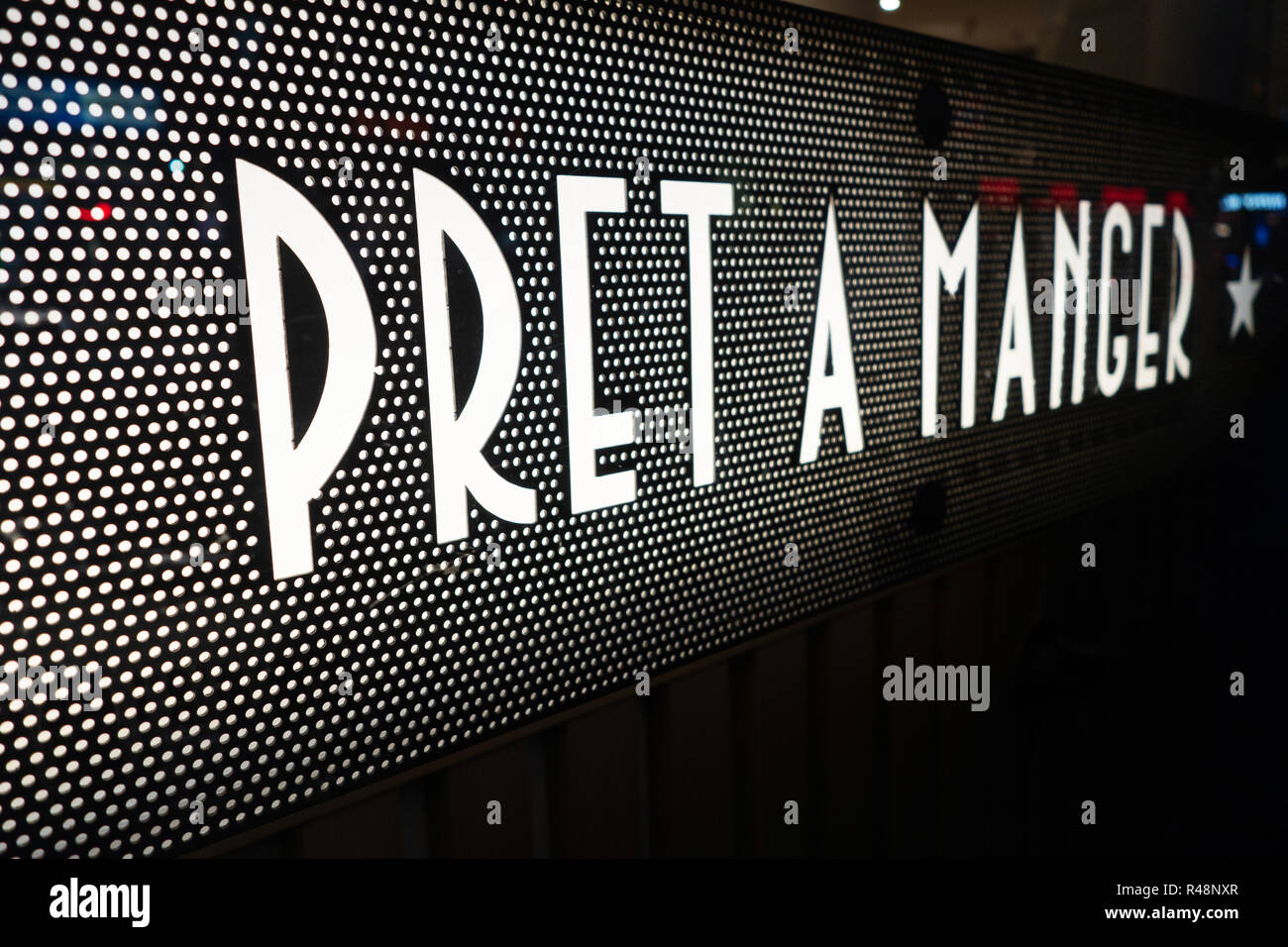 Pret a Manger illuminated sign in Piccadilly, London Stock Photo - Alamy